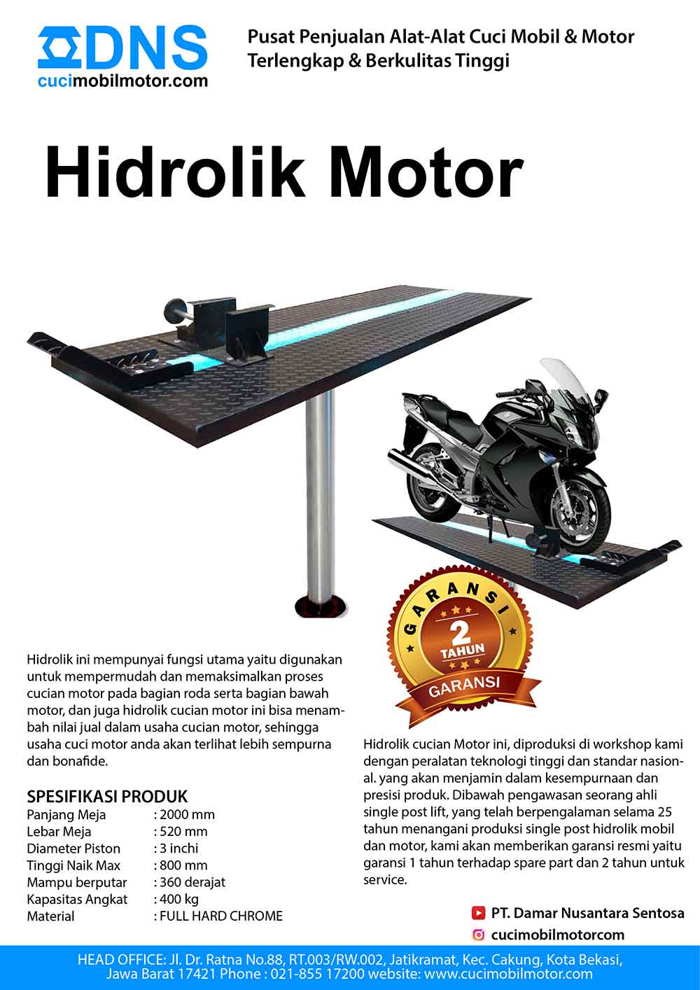 "DNS" Hidrolik Motor + Oli - Pabrik Hidrolik Cuci Mobil dan Motor